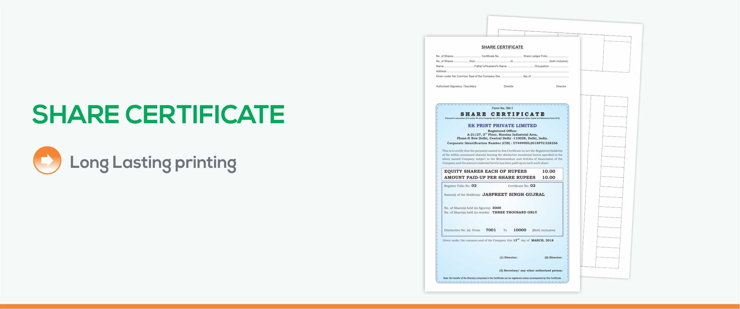 Share Certificate Printing Ekprint